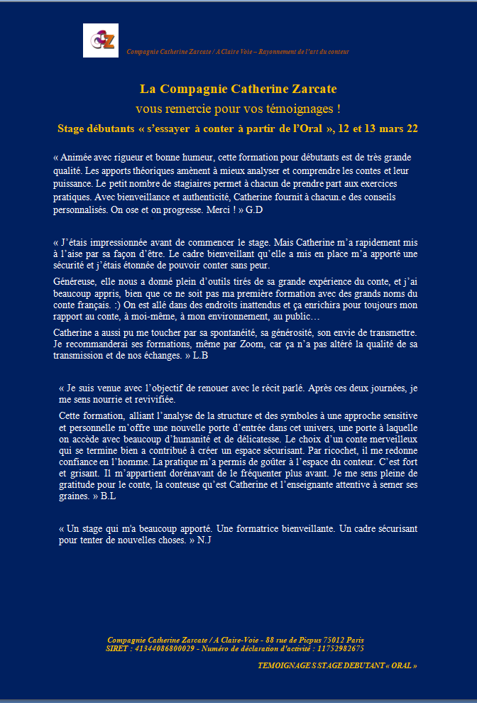 "S'essayer à conter à partir d'une source écrite" - Catherine Zarcate ...